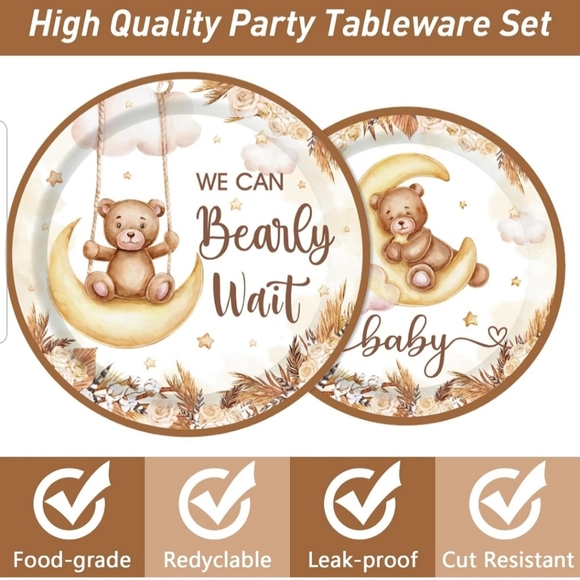 Teddy Bear | Party Supplies | Nwt 96 Pcs Teddy Bear Baby Shower ...
